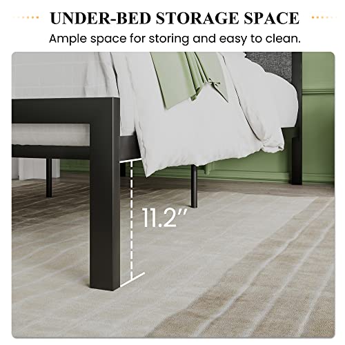 SHA CERLIN Twin Size Bed Frame with Upholstered Headboard, Platform Bed Frame with Metal Slats, Button Tufted Square Stitched Headboard, Noise Free, No Box Spring Needed, Easy Assembly, Dark Grey