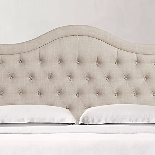 Rosevera Niana Adjustable Headboard with Fine Linen Upholstery and Button Tufting for Bedroom, Queen (U.S. Standard), Beige