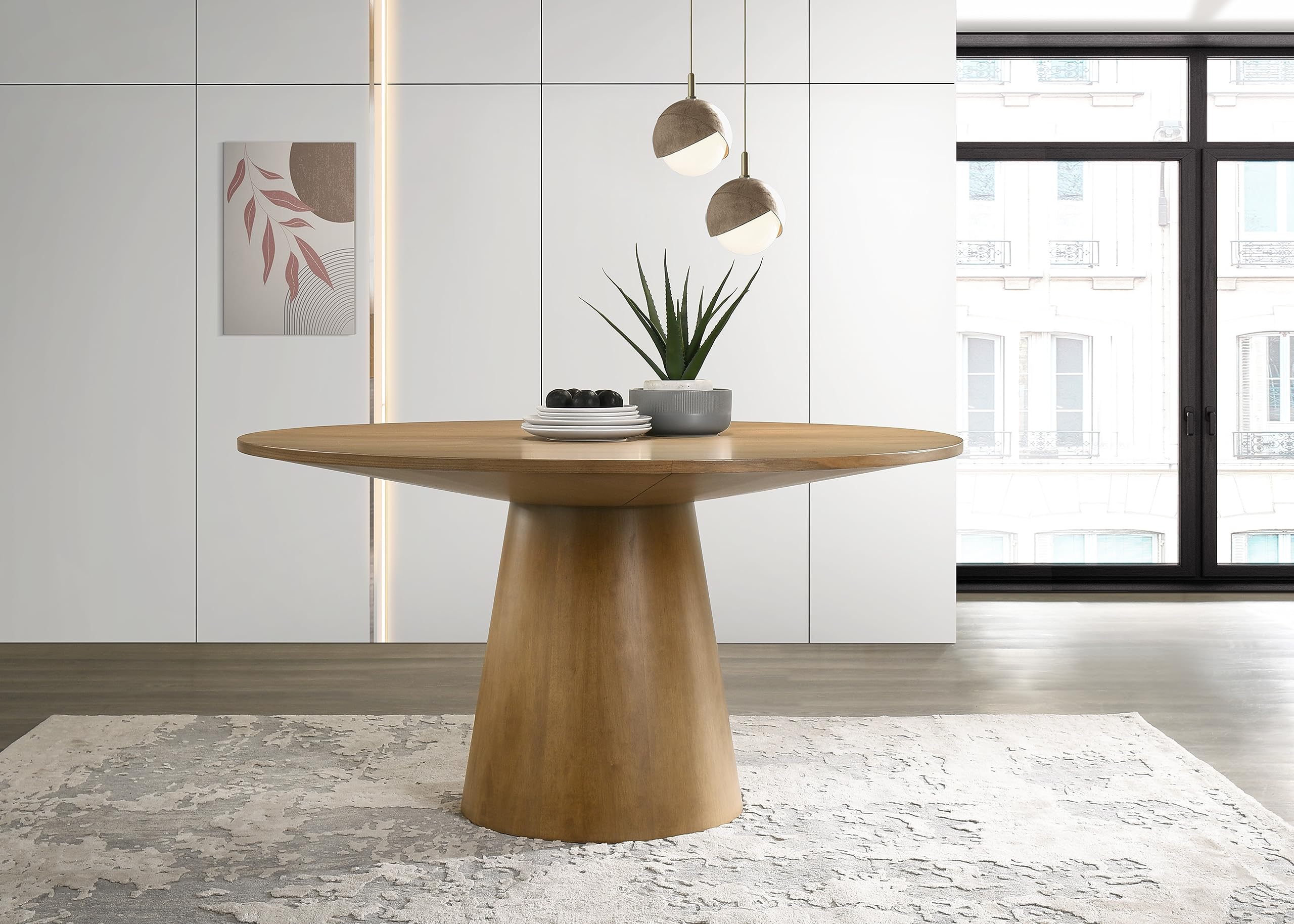 LILOLA LIVING Jasper Driftwood Finish 47" W Contemporary Round Dining Table with Pedestal Base