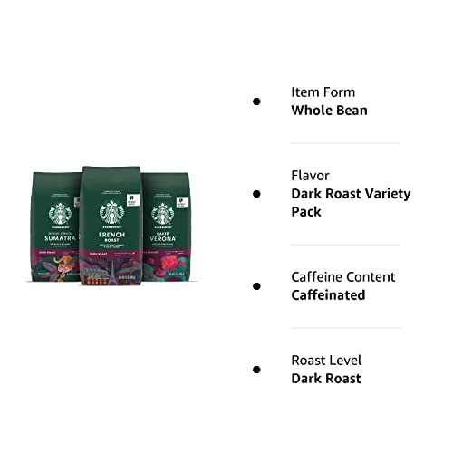 Starbucks Dark Roast Whole Bean Coffee β Variety Pack β 3 bags (12 oz each)
