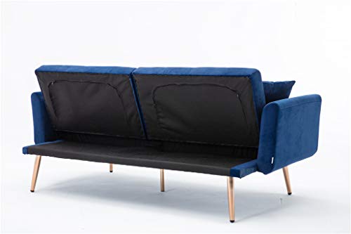 SZLIZCCC 63" Accent Sofa, Mid Century Modern Velvet Fabric Couch, Convertible Futon Sofa Bed ,Recliner Couch Accent Sofa Loveseat Sofa with Gold Metal Feet (Blue)