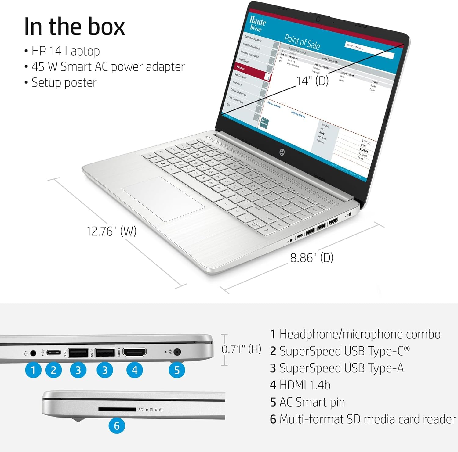 HP 14" Business Laptop Computer, Intel Quad-Core i5-1135G7 up to 4.2GHz (Beat i7-1065G7), 32GB DDR4 RAM, 1TB PCIe SSD, 802.11AC WiFi, Bluetooth, Natural Silver, Windows 11 Pro, BROAG Cable