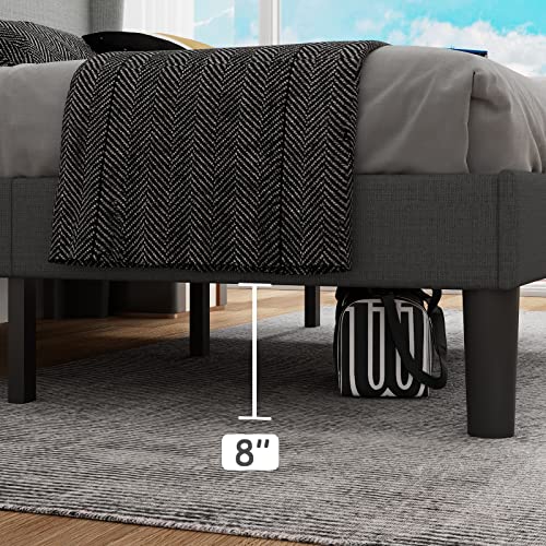 iPormis Queen Upholstered Bed Frame with Wingback, Platform Bed Frame with Storage Headboard, Wood Slats Support, No Box Spring Needed, Noise-Free, Easy Assembly, Dark Gray