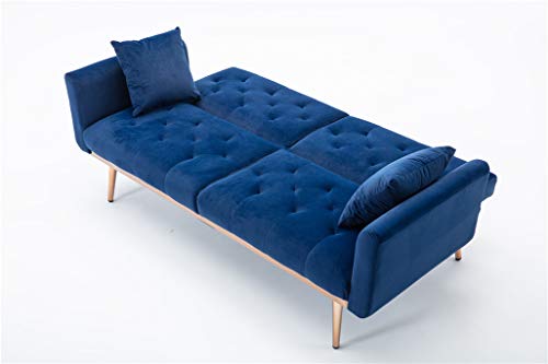 SZLIZCCC 63" Accent Sofa, Mid Century Modern Velvet Fabric Couch, Convertible Futon Sofa Bed ,Recliner Couch Accent Sofa Loveseat Sofa with Gold Metal Feet (Blue)