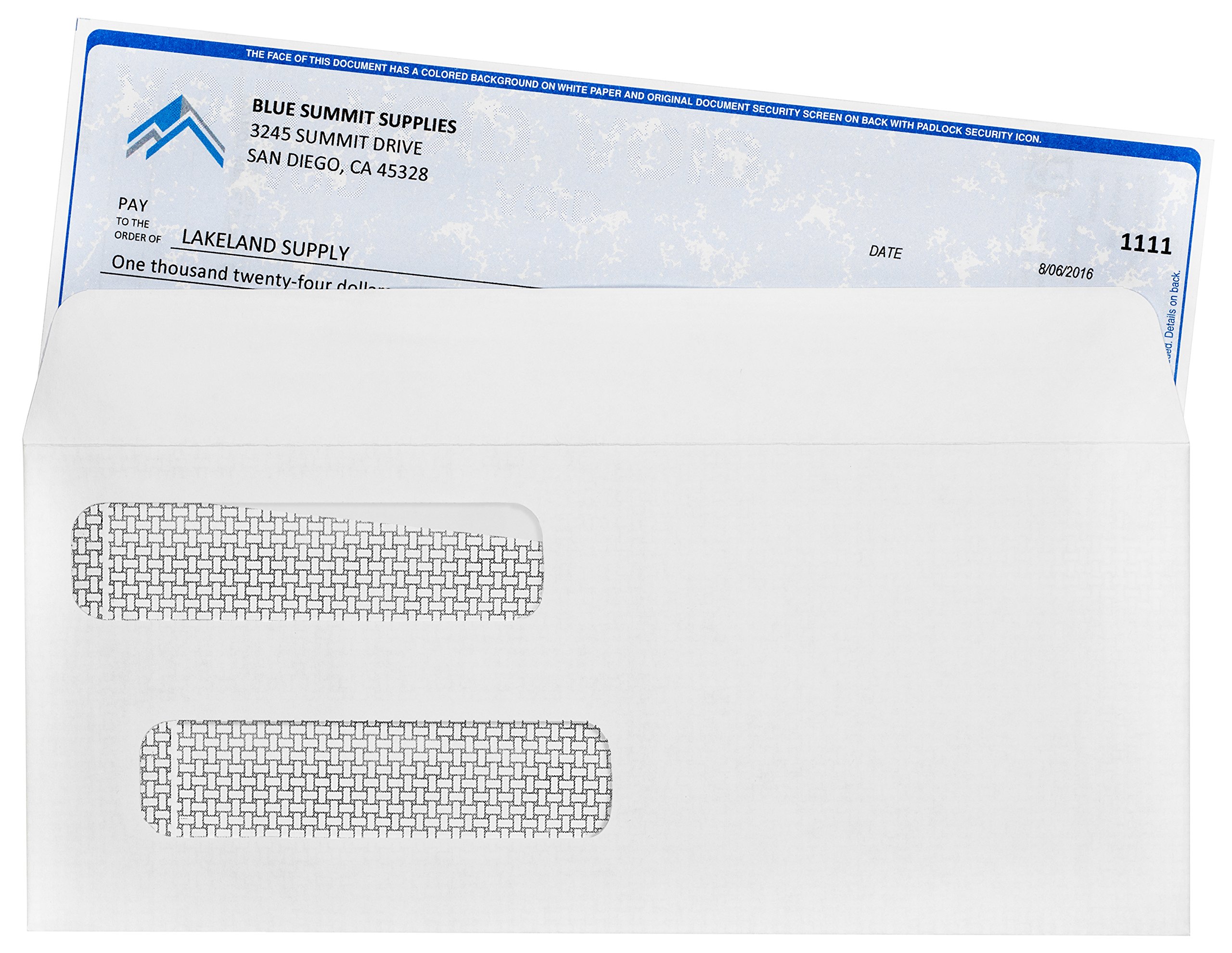 500 #8 Gummed Double Window Security Check Envelopes - Designed for QuickBooks Checks - Computer Printed Checks - Gummed Flap - 3 5/8 X 8 11/16