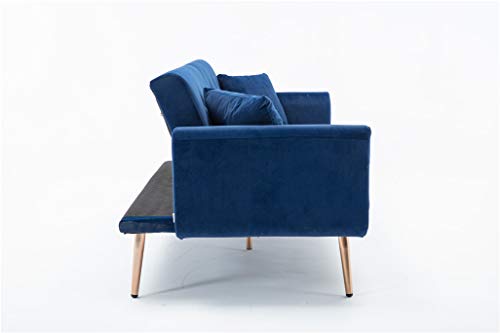 SZLIZCCC 63" Accent Sofa, Mid Century Modern Velvet Fabric Couch, Convertible Futon Sofa Bed ,Recliner Couch Accent Sofa Loveseat Sofa with Gold Metal Feet (Blue)