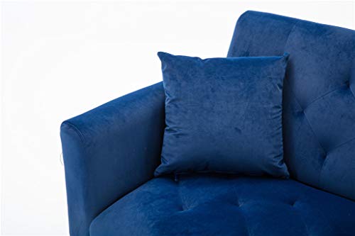SZLIZCCC 63" Accent Sofa, Mid Century Modern Velvet Fabric Couch, Convertible Futon Sofa Bed ,Recliner Couch Accent Sofa Loveseat Sofa with Gold Metal Feet (Blue)