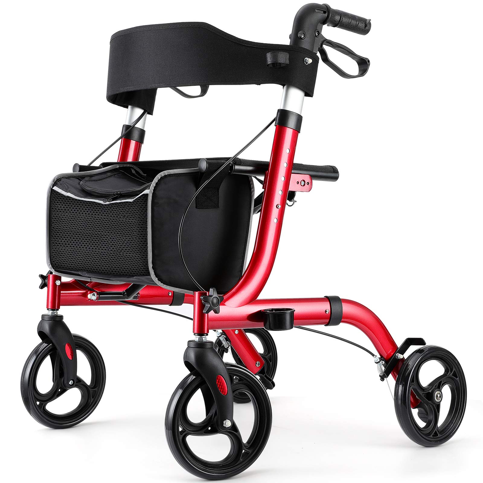 Rollator Walkers for Seniors- Rollator Walker with Seat 8" Wheels- Easy Folding Senior Walker with Padded Backrest- Lightweight Mobility Walking Aid for Adult Elderly, Aluminum Frame, Red