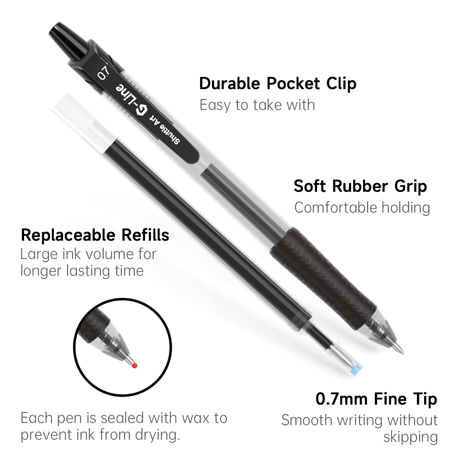 Black Gel Pens, 46 Pack(20 Gel Pens with 26 Refills) Lineon Retractable Medium Point Gel Pens Smooth Writing with Comfortable Grip for Office School