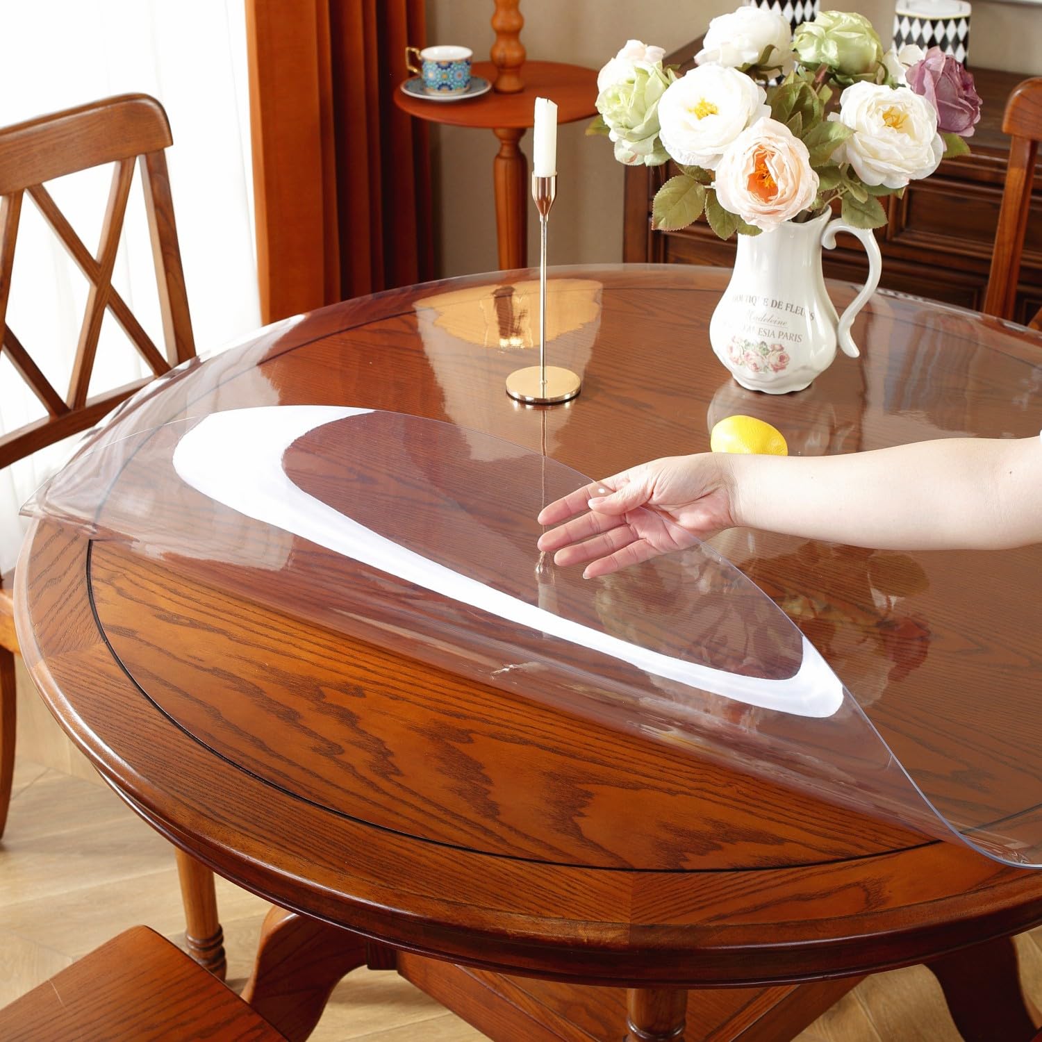 OstepDecor Round Clear Table Protector 48 Inch Thick Clear Table Cover Protector Round, Plastic Waterproof PVC Tablecloth, Vinyl Circle Table Top Protector for Dining Room Table, Coffee Table