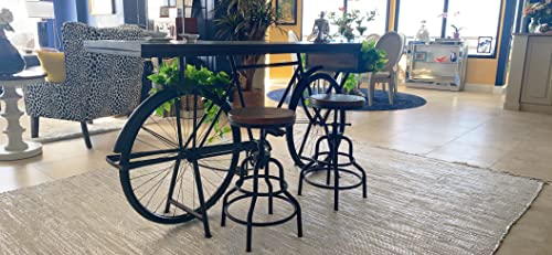 LOKKHAN Vintage Industrial Bar Stool-Rustic Swivel Bar Stool-Round Wood Metal Stool-Kitchen Counter Height Adjustable Pipe Stool-Cast Steel Stool 20-27 Inch (Set of 2)