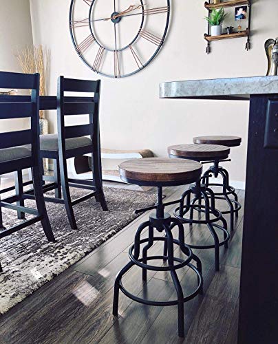 LOKKHAN Vintage Industrial Bar Stool-Rustic Swivel Bar Stool-Round Wood Metal Stool-Kitchen Counter Height Adjustable Pipe Stool-Cast Steel Stool 20-27 Inch (Set of 2)