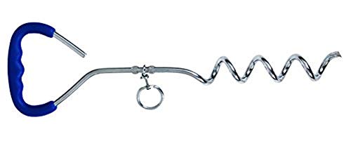 Petmate Easyturn 18 Inch Spiral Stake Dog Tie Out With 20 Foot Cable; For Dogs Up To 100 Pounds, Blue Comfort Power Handle For Secure Installation Into Ground