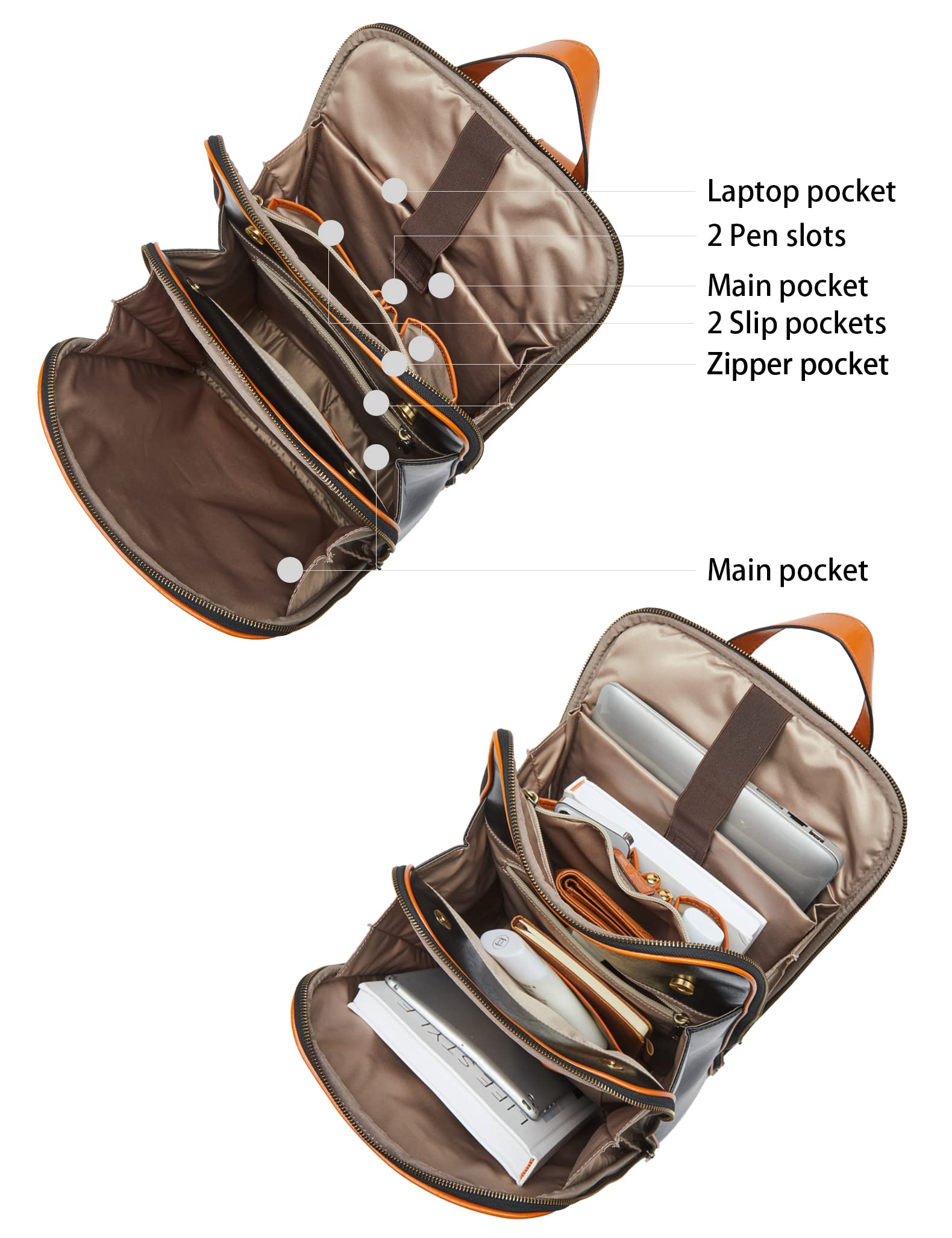 BOSTANTEN Womens Laptop Backpack, 15.6 inch Leather Computer Back Pack Business College Daypack Vintage Large Travel Bag