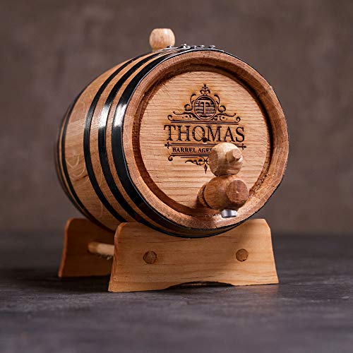 Personalized Whiskey Making Kit – Includes Personalized American White Oak Barrel (2 L.), Stand, Spigot, Essence Bottle, Barrel Cleaning Kit & More – Great Drinking Gift For Men