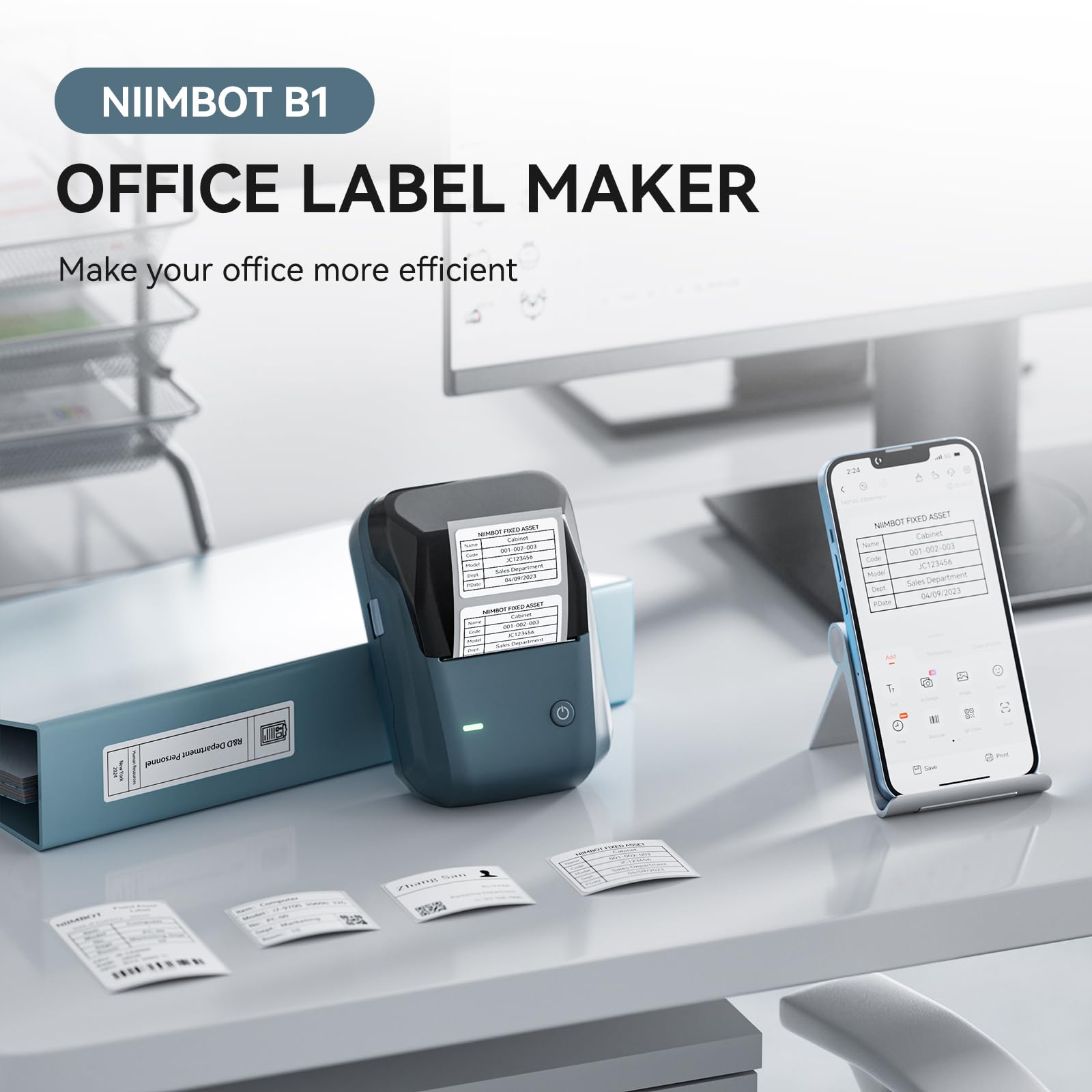 NIIMBOT B1 Label Maker Machine with Tape, 2" Portable Sticker Printer for Home School & Small Business, Compatible with Phones & PC