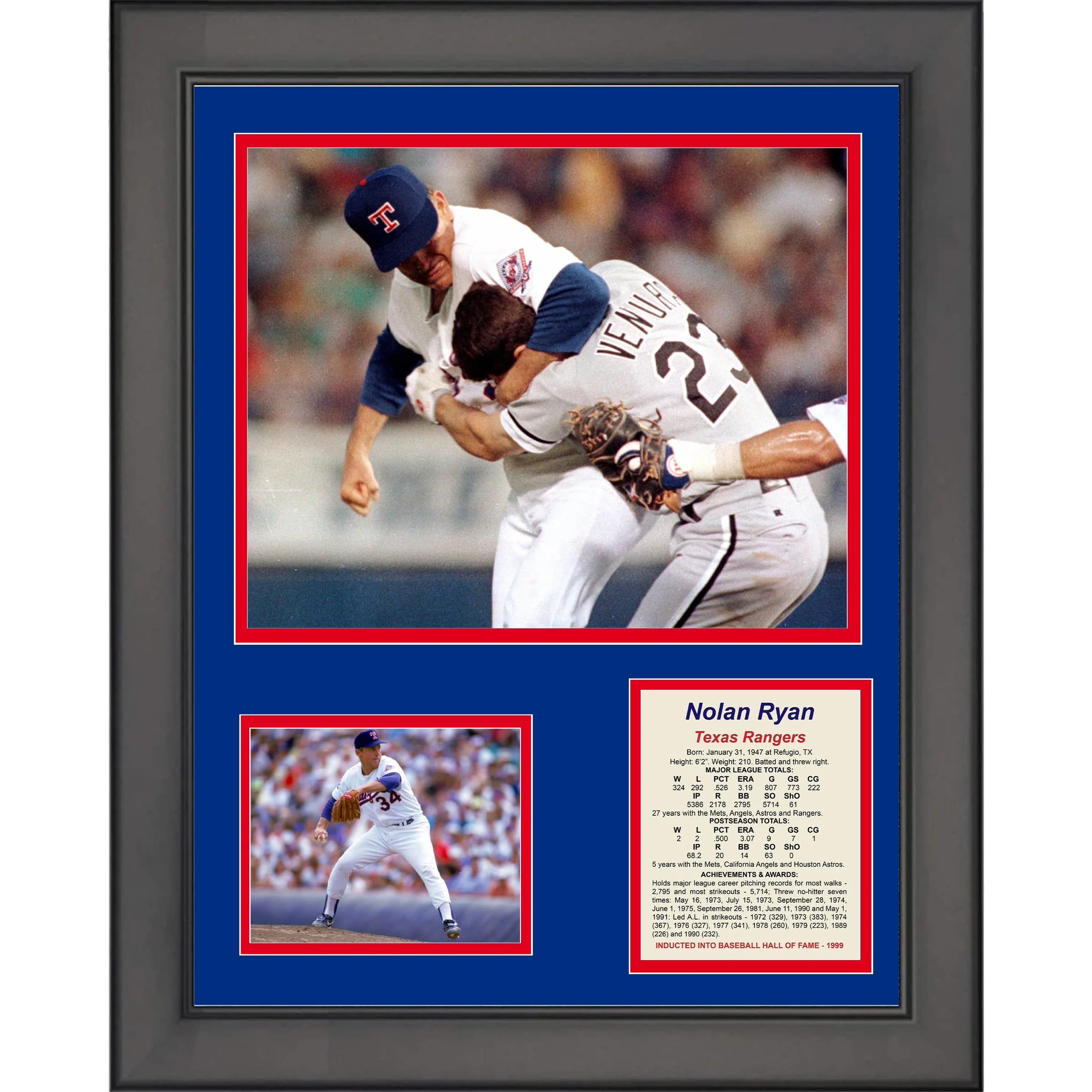 Framed Nolan Ryan Hall of Fame Texas Rangers Baseball 11"x14" Three Photo Collage #2