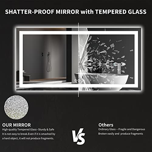 ISKM Large led Bathroom Mirror for Bathroom 96x36 Backlit and Front Vanity Mirror for Wall Anti-Fog, Dimmable, Memory Function Suitable for high-end Hotels, Villas or spas