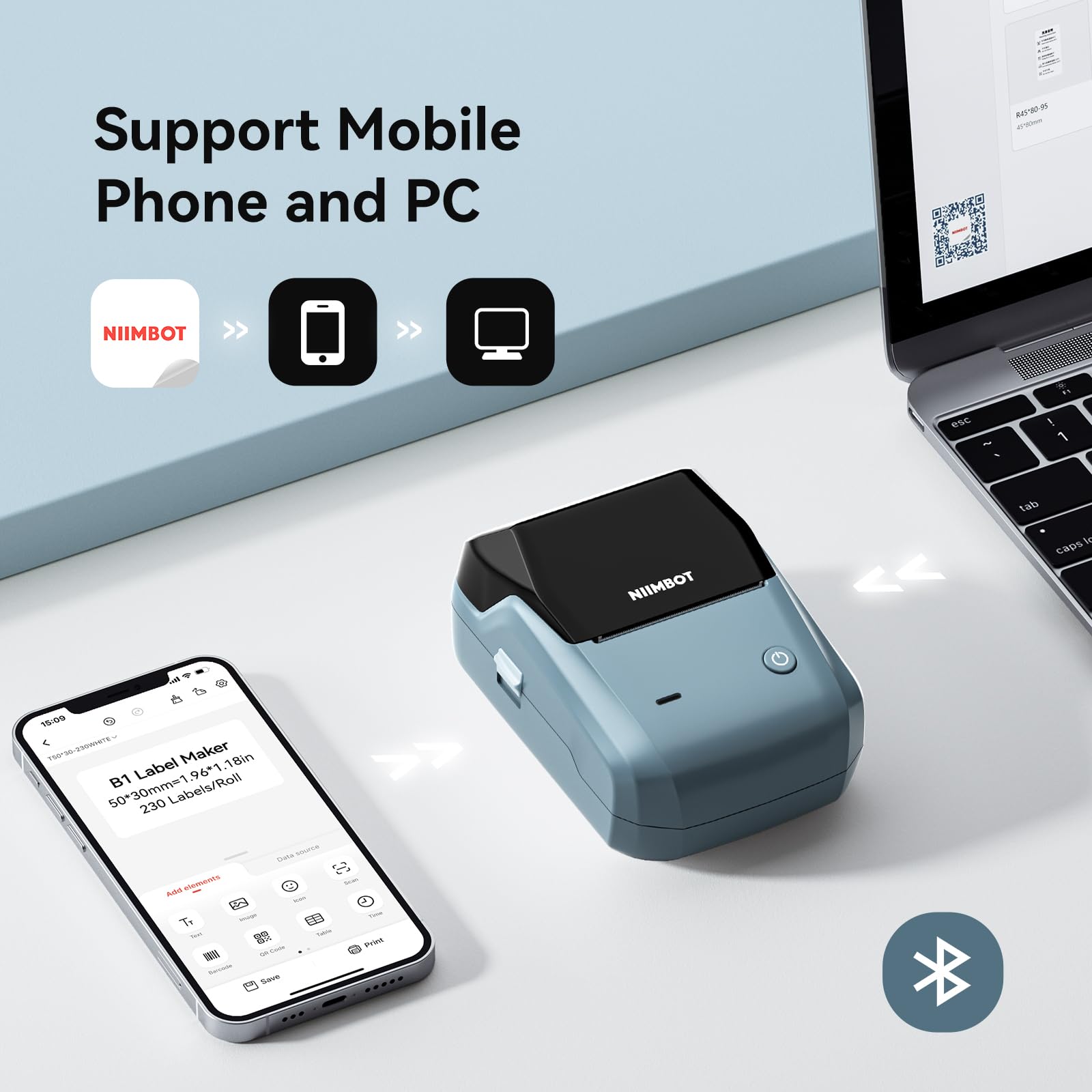 NIIMBOT B1 Label Maker Machine with Tape, 2" Portable Sticker Printer for Home School & Small Business, Compatible with Phones & PC