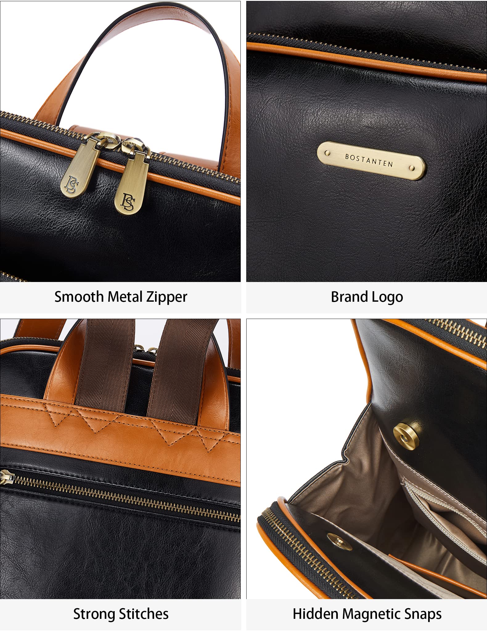 BOSTANTEN Womens Laptop Backpack, 15.6 inch Leather Computer Back Pack Business College Daypack Vintage Large Travel Bag