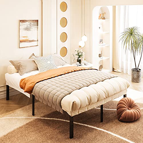 ZIYOO Queen Size Bed Frame 16 Inches High, 3 Inches Wide Wood Slats with 3500 Pounds Support for Foam Mattress, No Box Spring Needed, Heavy Duty Metal Platform Bed Frame, Easy Assembly, Noise Free