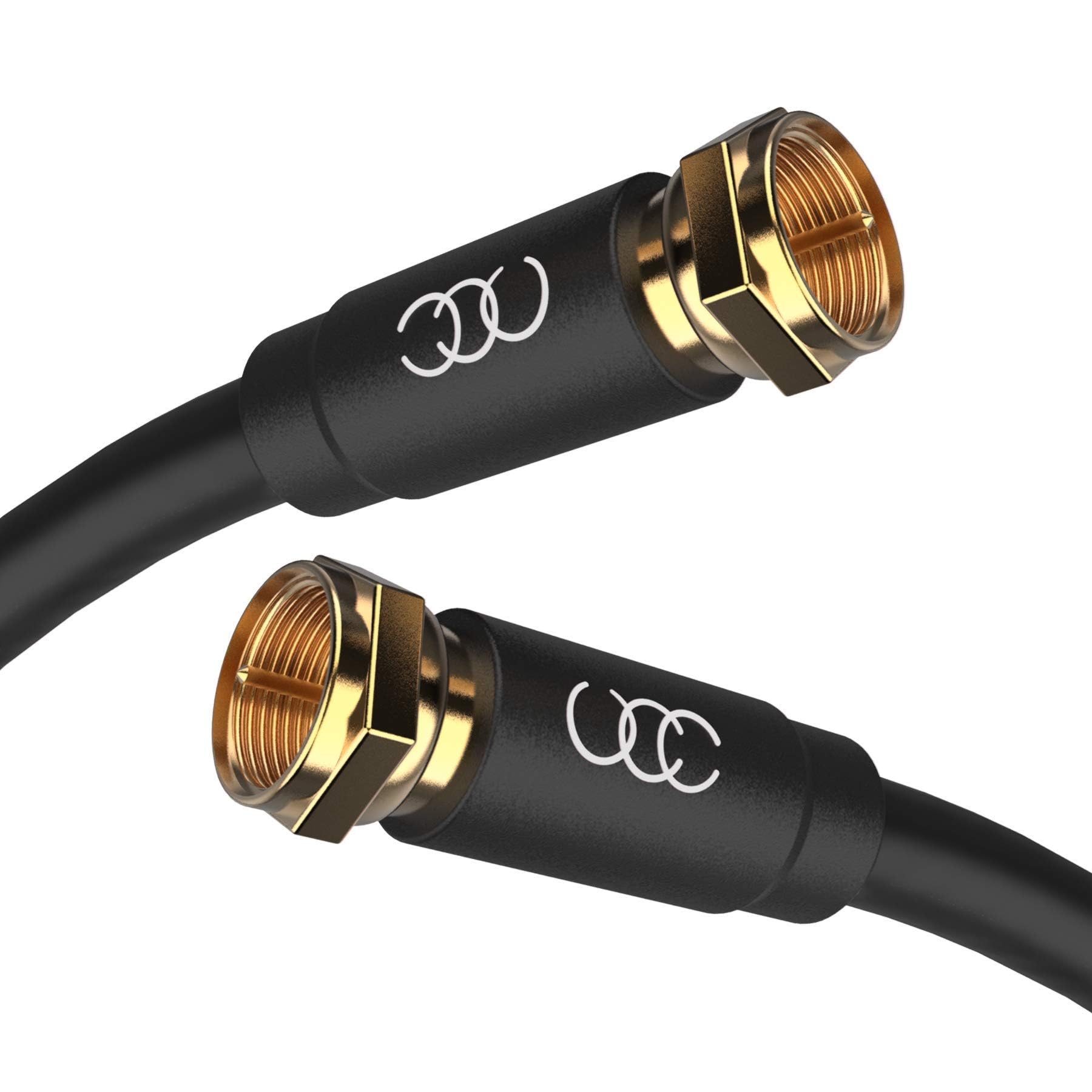 6FT TV Cable Wire Black RG6 Coaxial Cable with F Connector, Cable Extension Adapter, Low Loss High-Speed Coax Cable Cord Extender for HD TV, Router, Satellite, Antenna, TV Cable 6'