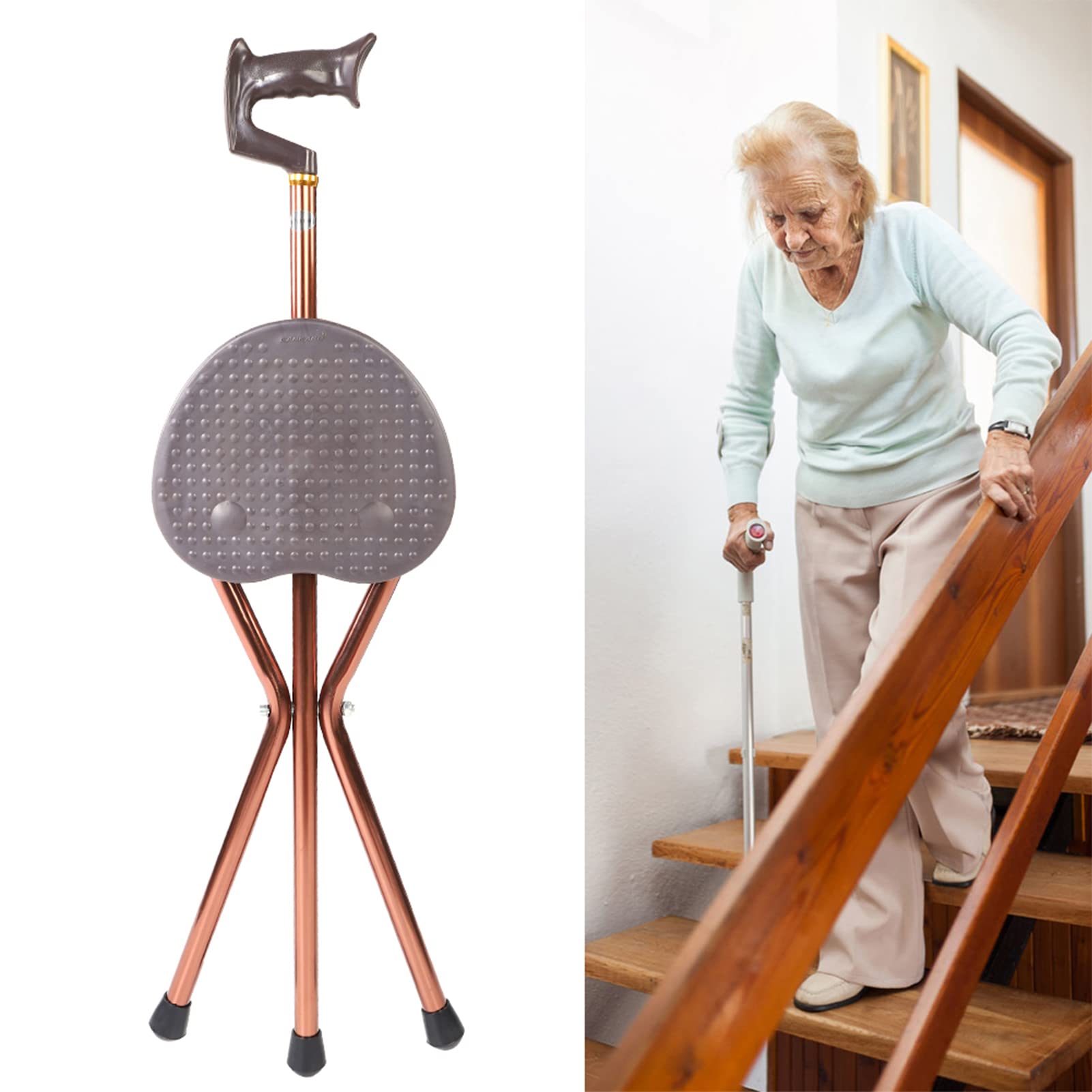Metal Portable Folding Walking Stick Chair Seat Stool Travel Cane Chair Ultra Stable