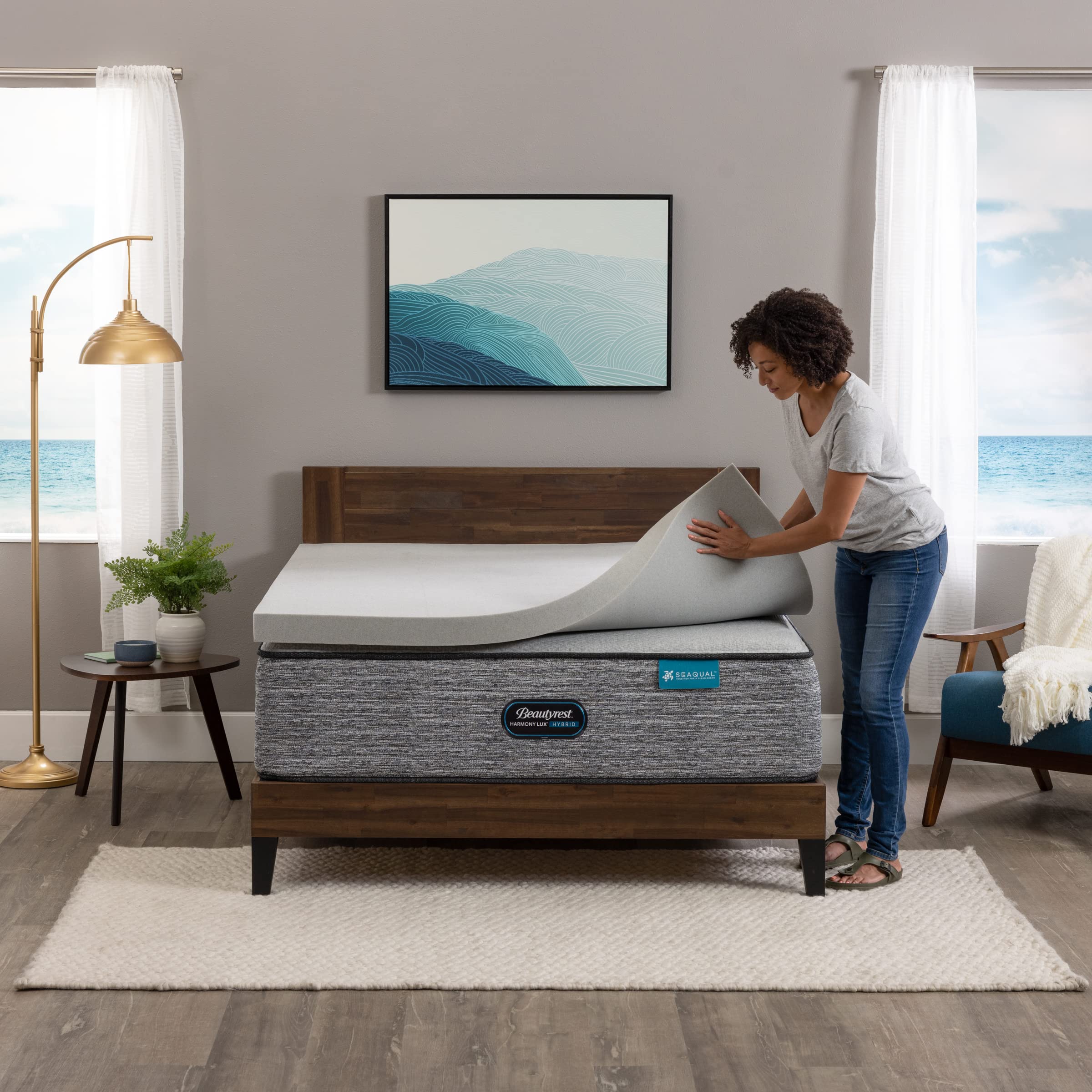 Beautyrest Black Diamond Cooling, Pressure-Relieving Memory Foam Mattress Topper, Queen, 3-Inch, Grey