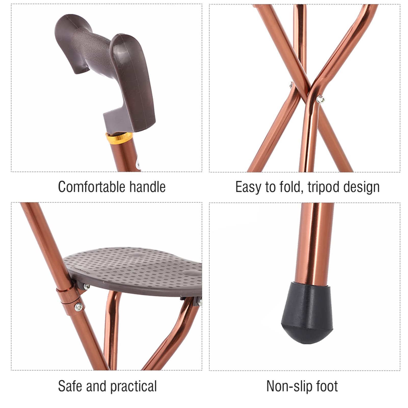 Metal Portable Folding Walking Stick Chair Seat Stool Travel Cane Chair Ultra Stable