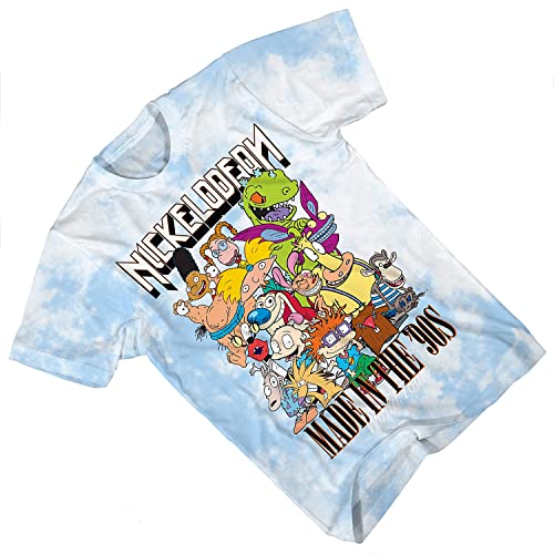 Nickelodeon Mens 90s Cartoon Shirt - Rugrats Hey Arnold Ren & Stimpy Rocko's Modern Life Tie Dye T-Shirt (Light Blue Dye, X-Large)