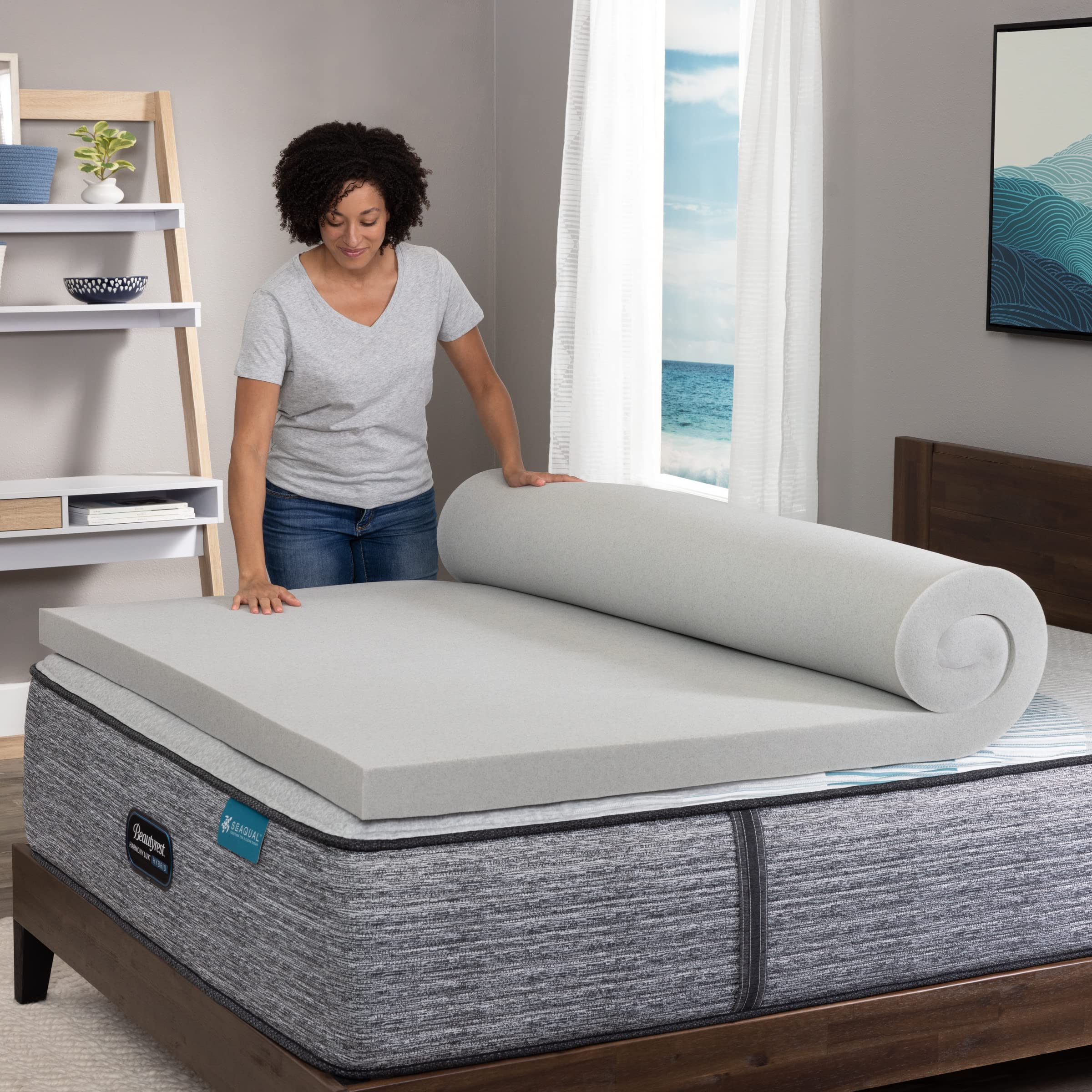 Beautyrest Black Diamond Cooling, Pressure-Relieving Memory Foam Mattress Topper, Queen, 3-Inch, Grey