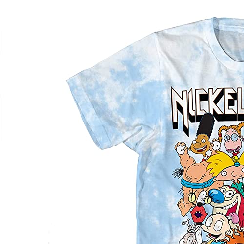 Nickelodeon Mens 90s Cartoon Shirt - Rugrats Hey Arnold Ren & Stimpy Rocko's Modern Life Tie Dye T-Shirt (Light Blue Dye, X-Large)