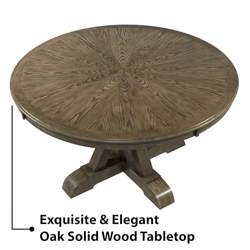 24/7 Shop at Home Van Lin Farmhouse 54-inch Solid Wood Round Dining Table with Trestle Pedestal Base, for Kitchen, Living Room, Entryway, Small Spaces, 54D x 54W x 30H in, Light Oak