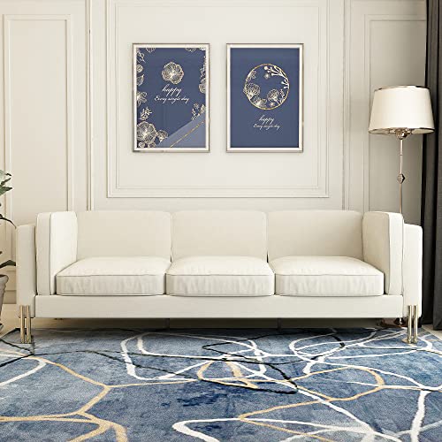 Hommoo 94" W 3 Seat Couch Mid Century Velvet Sofa with Metal Gold Legs Chesterfield with Removable Cushion Comfortable Sofa Couch for Small Apartment Living Room Bedroom Beige