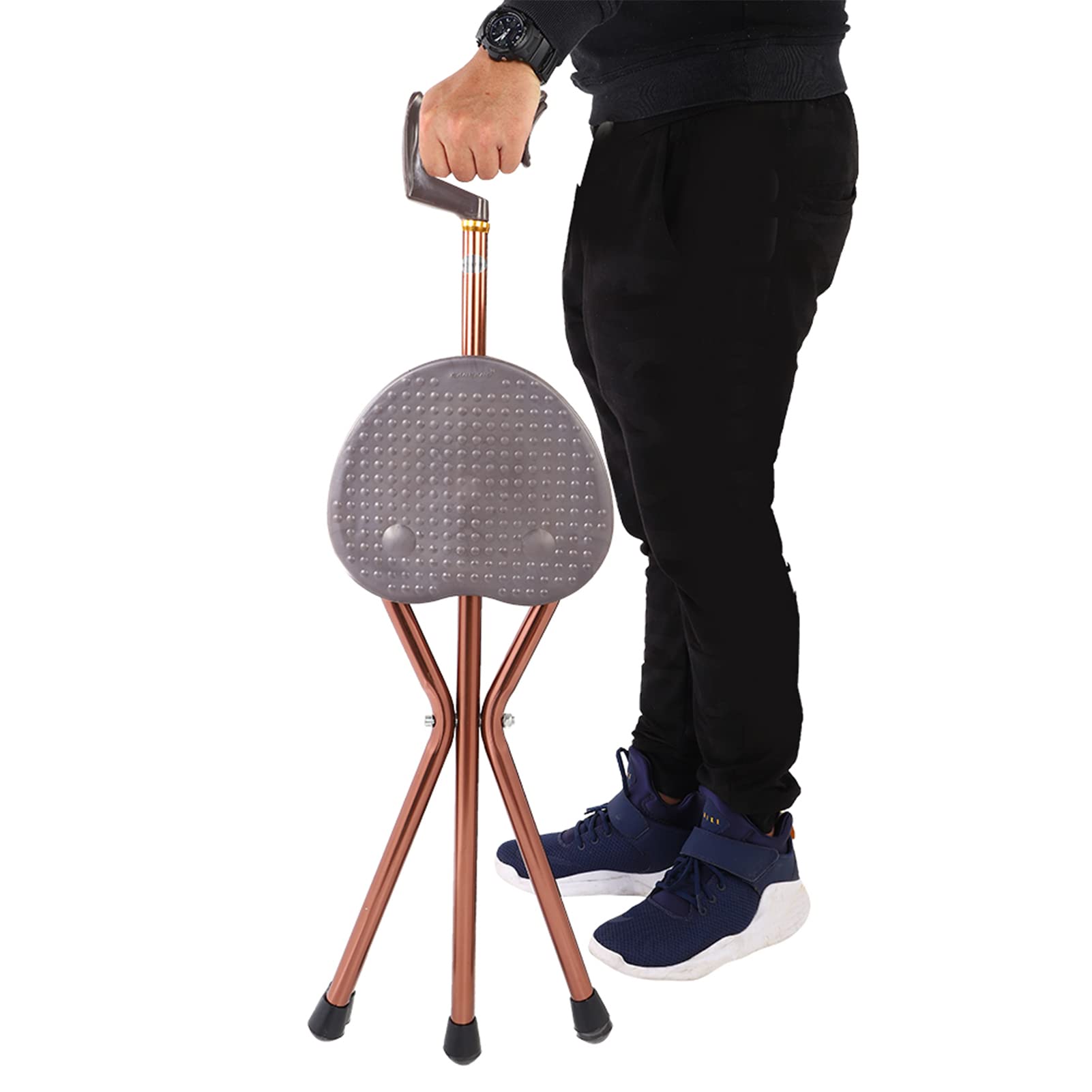 Metal Portable Folding Walking Stick Chair Seat Stool Travel Cane Chair Ultra Stable