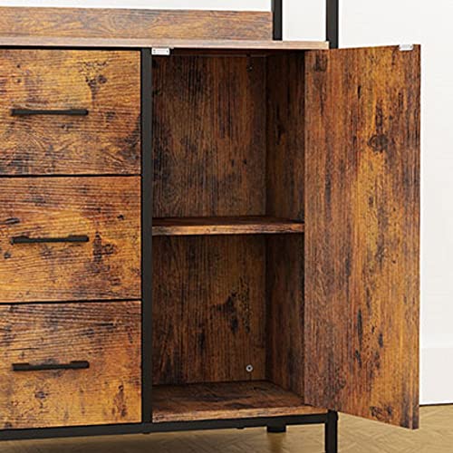 Furnulem Industrial Storage Cabinet with 3 Drawers and Door,2 Tiers Shelves Wood Floor Cabinet with Sturdy Frame for Bathroom,Entryway,Office,Kitchen