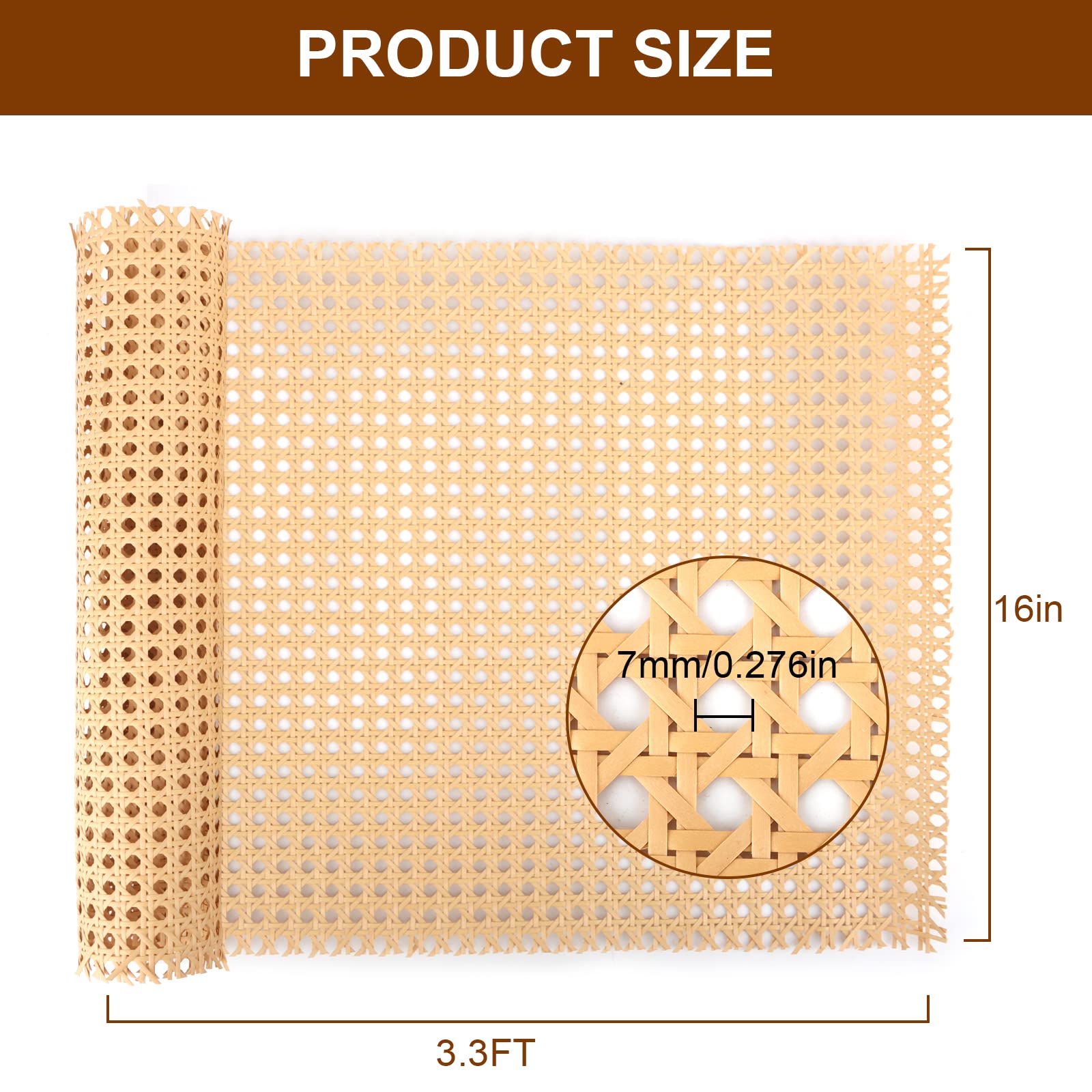 16" Width Cane Webbing, 3.3 Feet Cane Webbing Roll for Caning Project, Rattan Webbing, Caning Material for Chairs, Cabinet, Dresser, Furniture