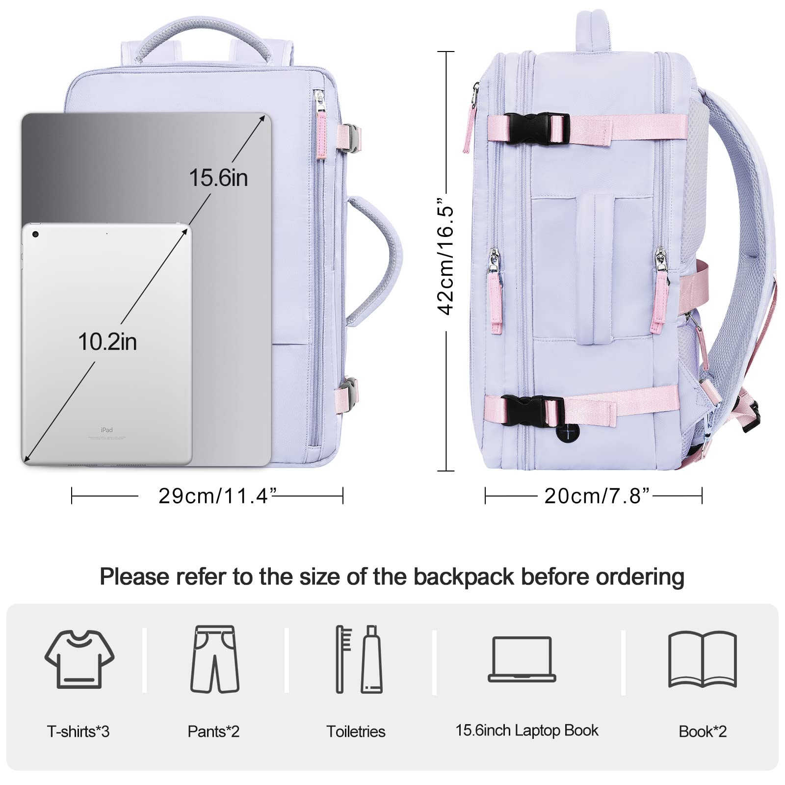 Rinlist Travel Laptop Backpack Carry On Backpack for Men Women Flight Approved College School Computer Bag for Business Hiking Personal Item Backpack Fits 15.6 Inch Notebook Purple