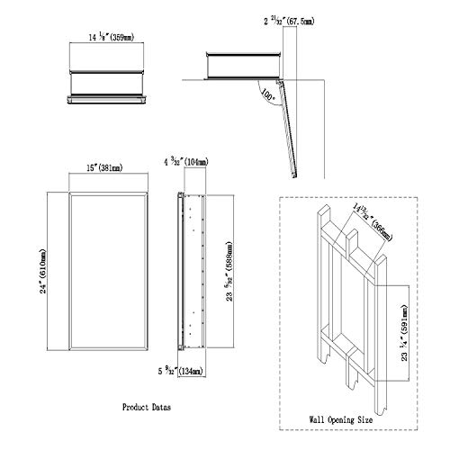 Fundin Aluminum Bathroom Medicine Cabinet with Framless Double Sided Mirror Door15 Inch x 24 Inch Recess or Surface Mount, Silver