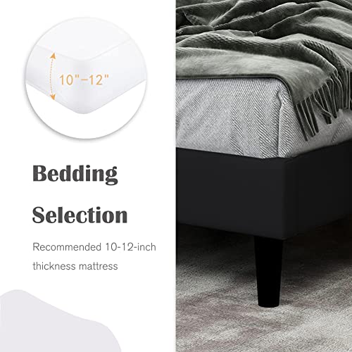 Gruwans Upholstered Bed Frame King with Wingback Headboard/No Box Spring Needed/Wooden Slat Support/Easy Assemble/Black