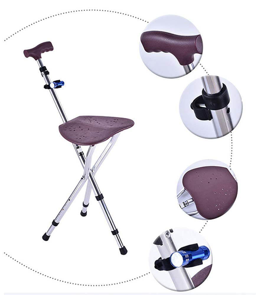 Tripod Walking Stick Seat,Folding Massage Cane Seat,Crutch Chair,Lightweight Robust Three Legged Stick with Stool,Aluminum Alloy,for Elder Waiting in