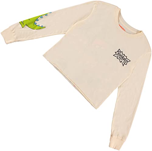 Nickelodeon Ladies 90's Fashion Shirt - Rugrats Angelica and Reptar Long Sleeve with Sleeve Print Tee (Nude, Medium)
