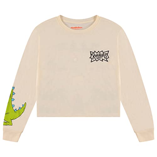 Nickelodeon Ladies 90's Fashion Shirt - Rugrats Angelica and Reptar Long Sleeve with Sleeve Print Tee (Nude, Medium)