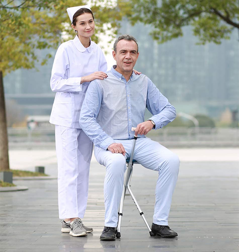Tripod Walking Stick Seat,Folding Massage Cane Seat,Crutch Chair,Lightweight Robust Three Legged Stick with Stool,Aluminum Alloy,for Elder Waiting in