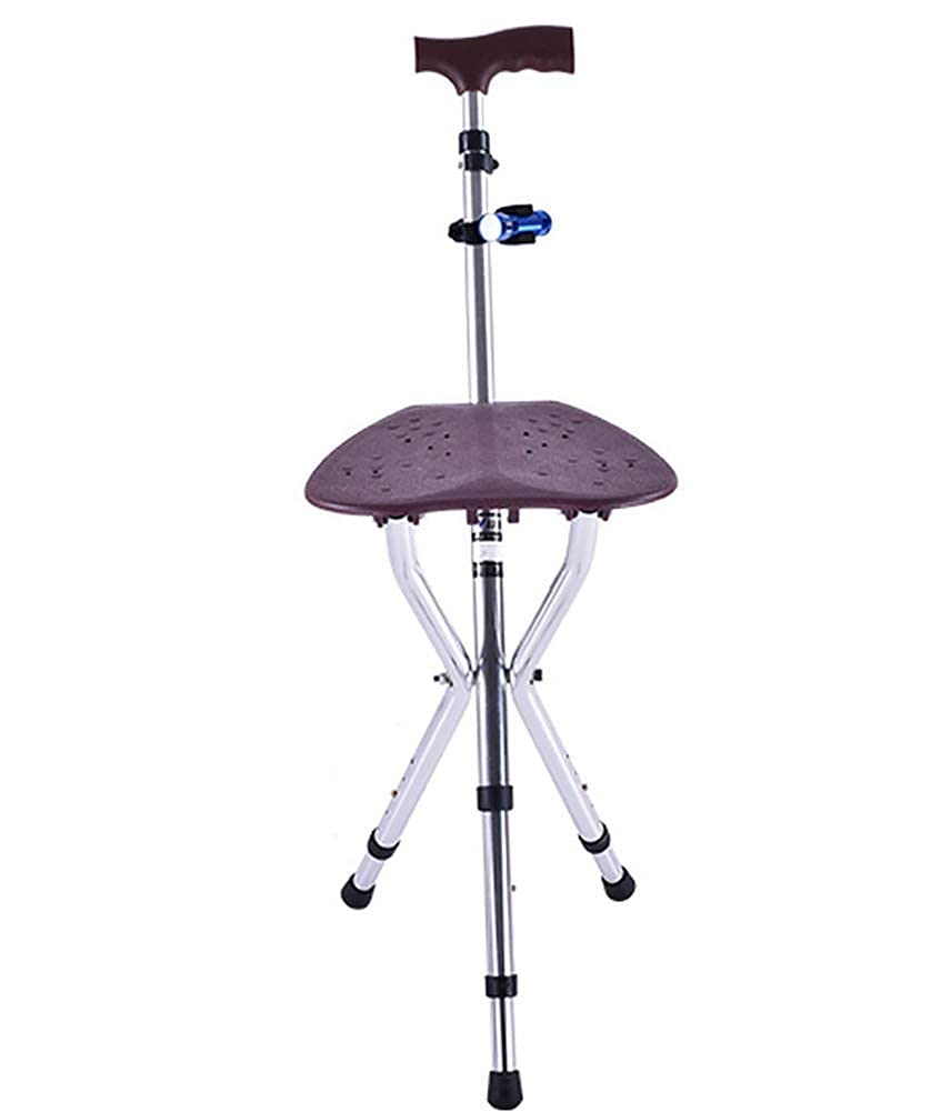 Tripod Walking Stick Seat,Folding Massage Cane Seat,Crutch Chair,Lightweight Robust Three Legged Stick with Stool,Aluminum Alloy,for Elder Waiting in