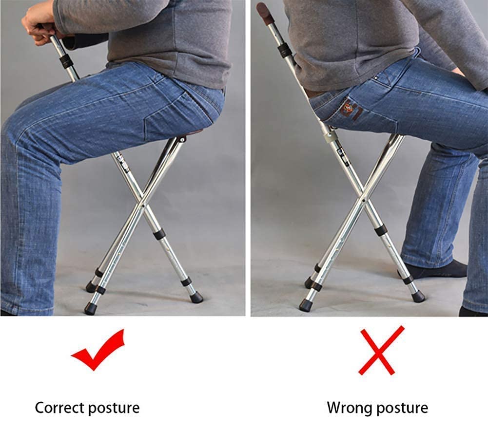 Tripod Walking Stick Seat,Folding Massage Cane Seat,Crutch Chair,Lightweight Robust Three Legged Stick with Stool,Aluminum Alloy,for Elder Waiting in