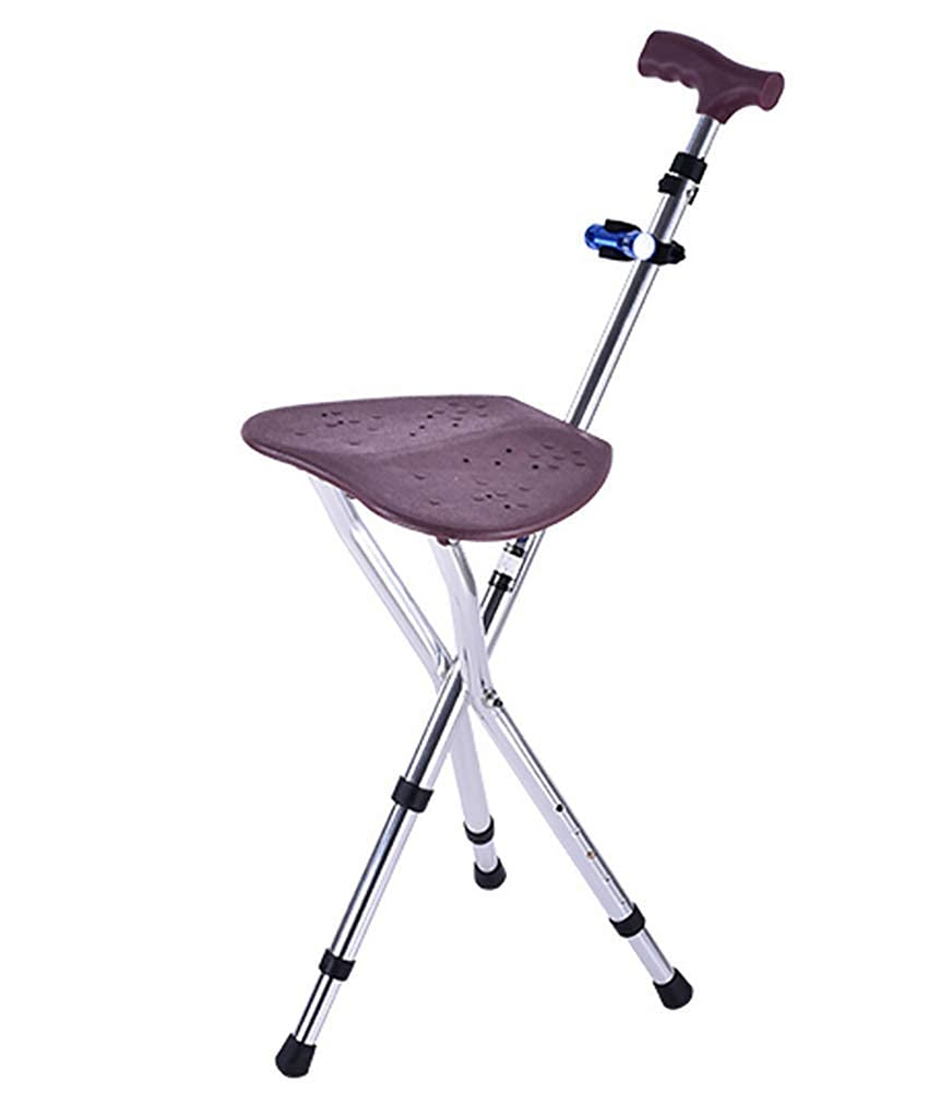 Tripod Walking Stick Seat,Folding Massage Cane Seat,Crutch Chair,Lightweight Robust Three Legged Stick with Stool,Aluminum Alloy,for Elder Waiting in