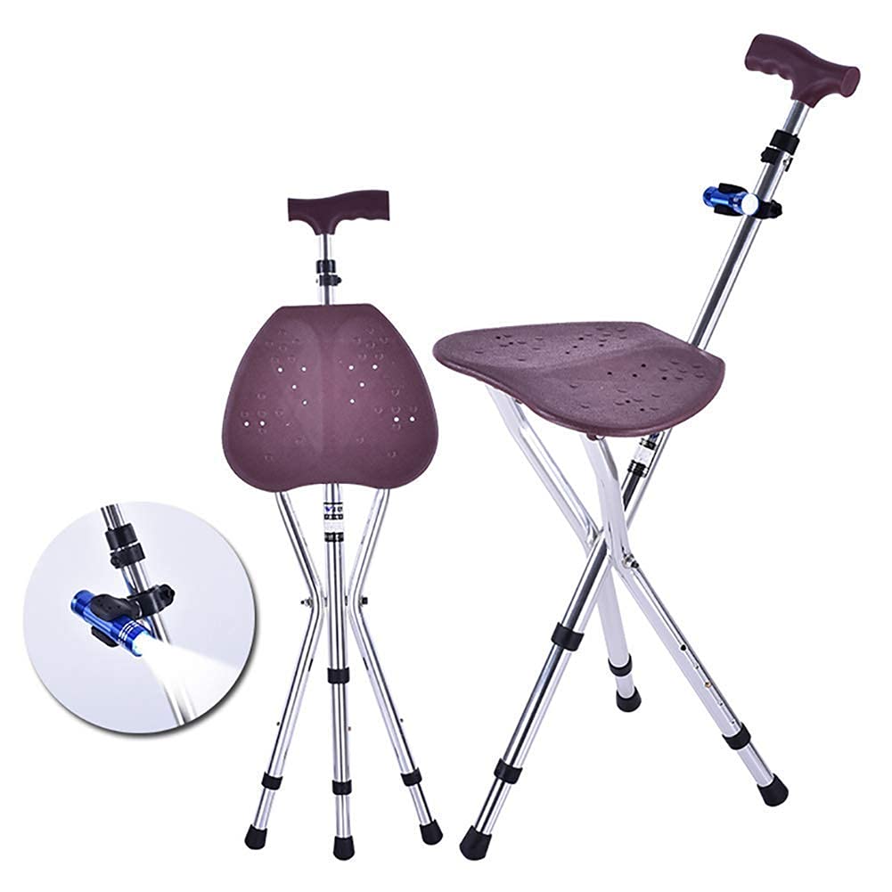 Tripod Walking Stick Seat,Folding Massage Cane Seat,Crutch Chair,Lightweight Robust Three Legged Stick with Stool,Aluminum Alloy,for Elder Waiting in