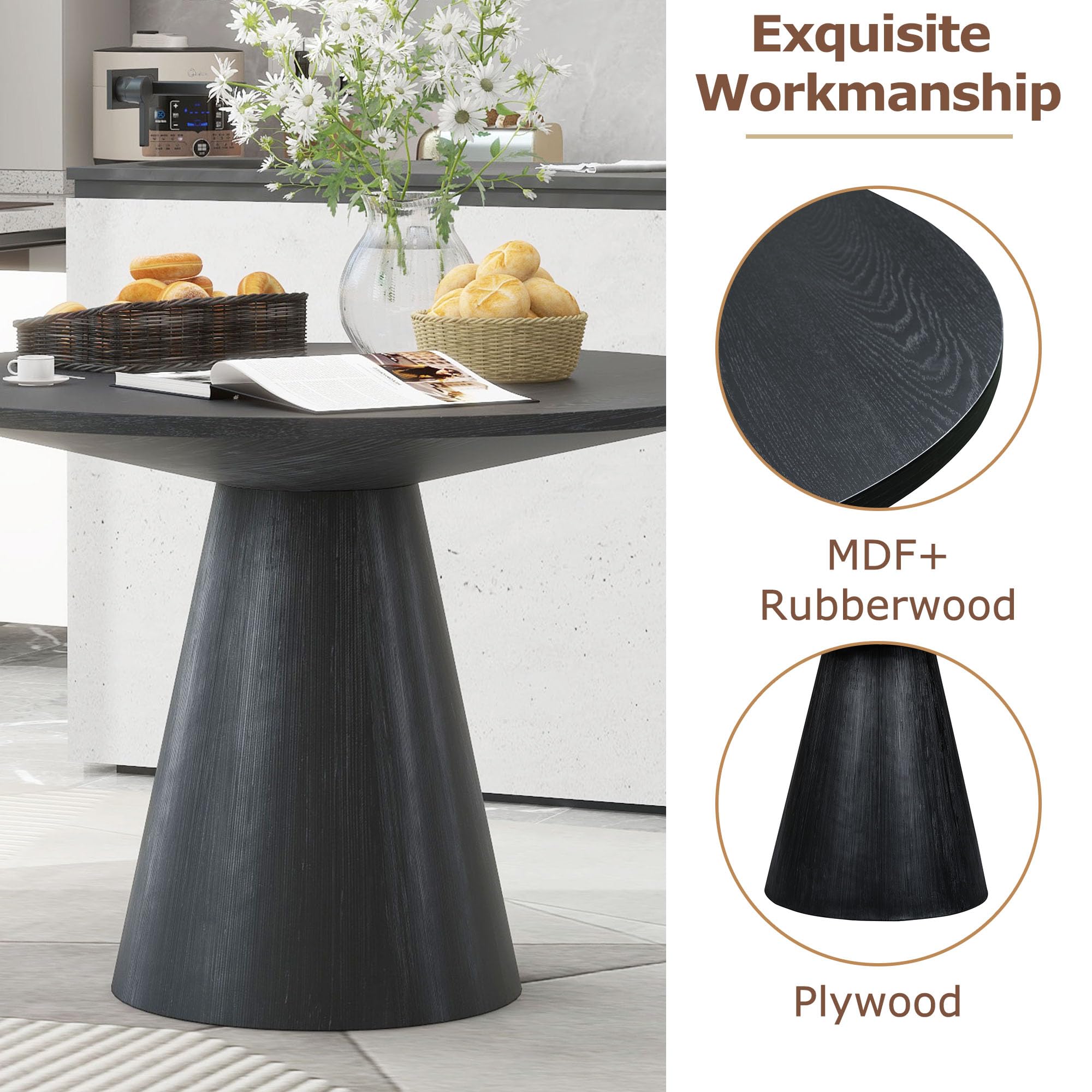 Merax Round Dining Table, Retro Style Wooden Round Dining Table, Kitchen Table for Kitchen Room, Living Room (Black)