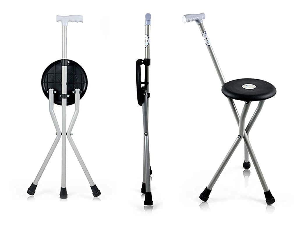Cane Stool,Foldable Walking Sticks Stool,Walking with Seat Aluminum Alloy Crutch Chair Tripod Walking Stool Old Man Lightweight Folding Non-Slip Walki